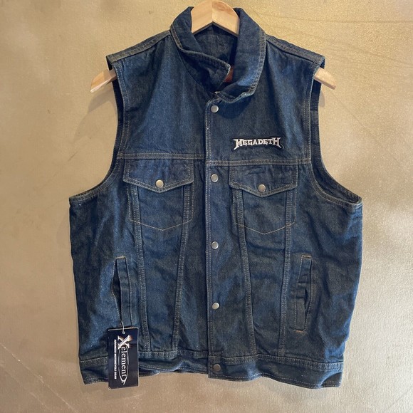 Jackets & Coats | Biker Jean Denim Vest Megadeth Logo Embroidered Big ...